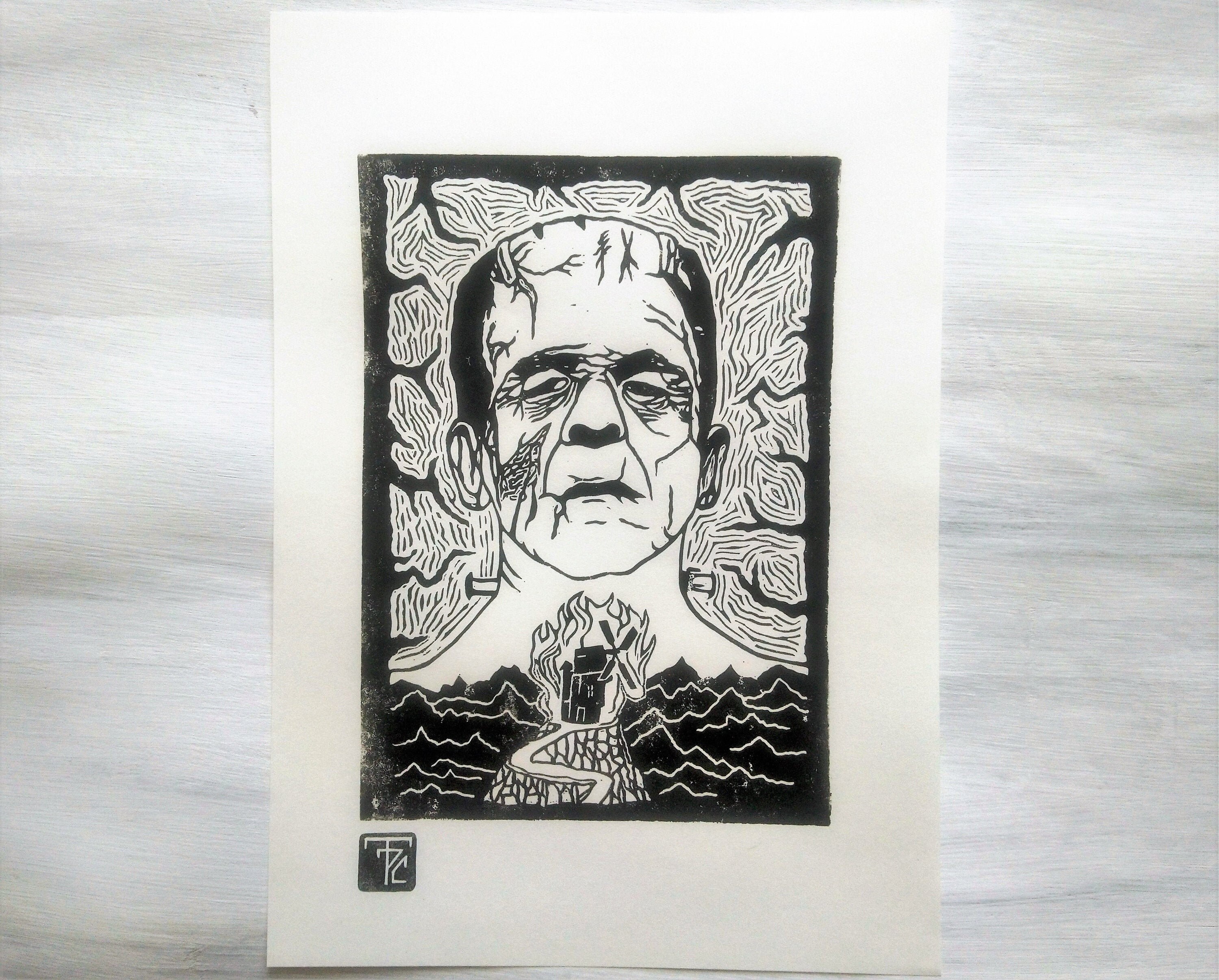 Frankenstein's Monster Original Linocut // Halloween Linoprint | Etsy