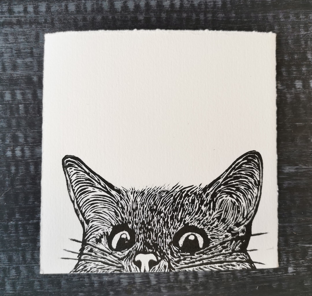 Katze Original Linoldruck || Handgedruckter Linolschnitt - Etsy.de