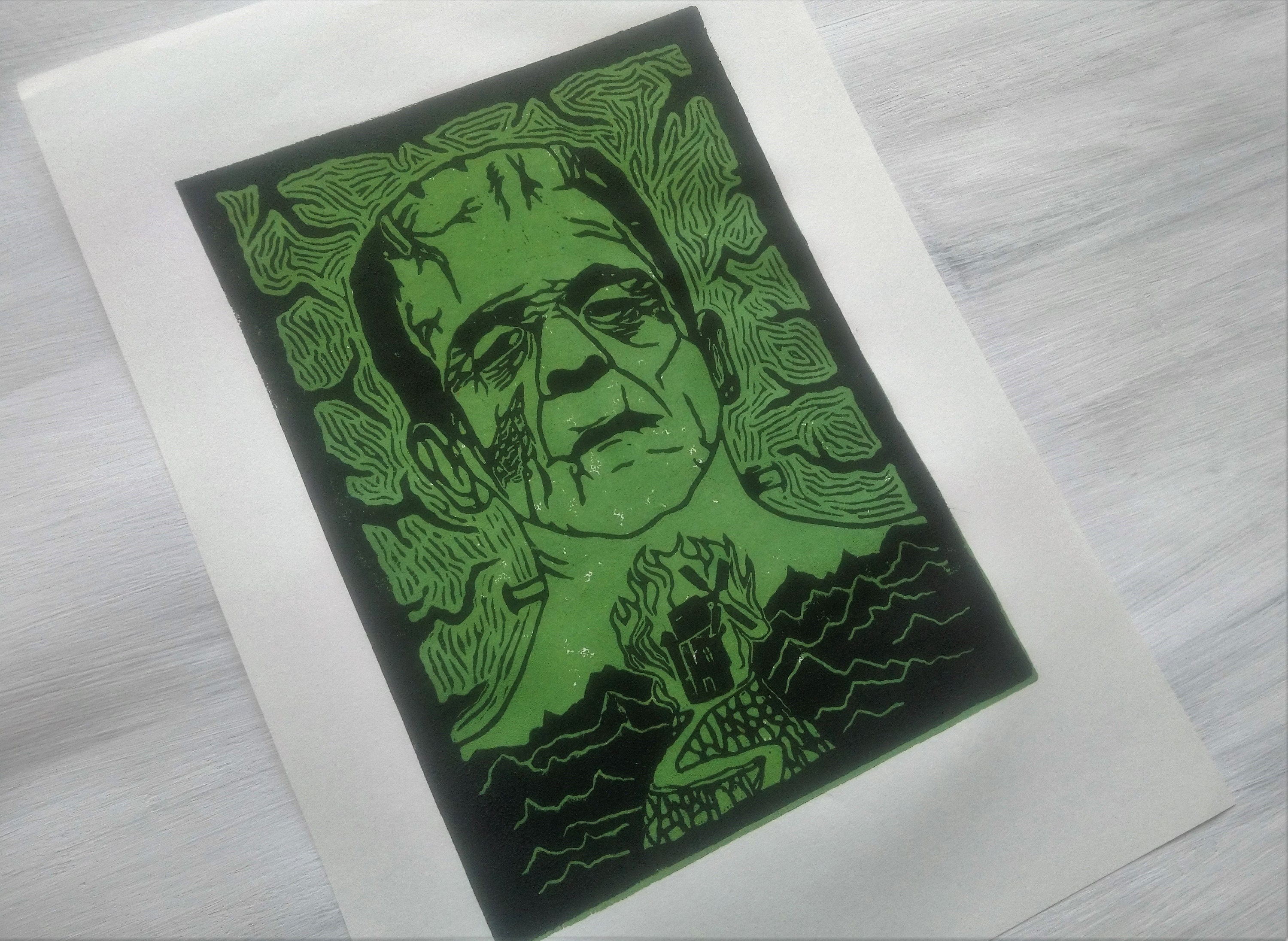Frankenstein's Monster Original Linocut // Halloween Linoprint | Etsy