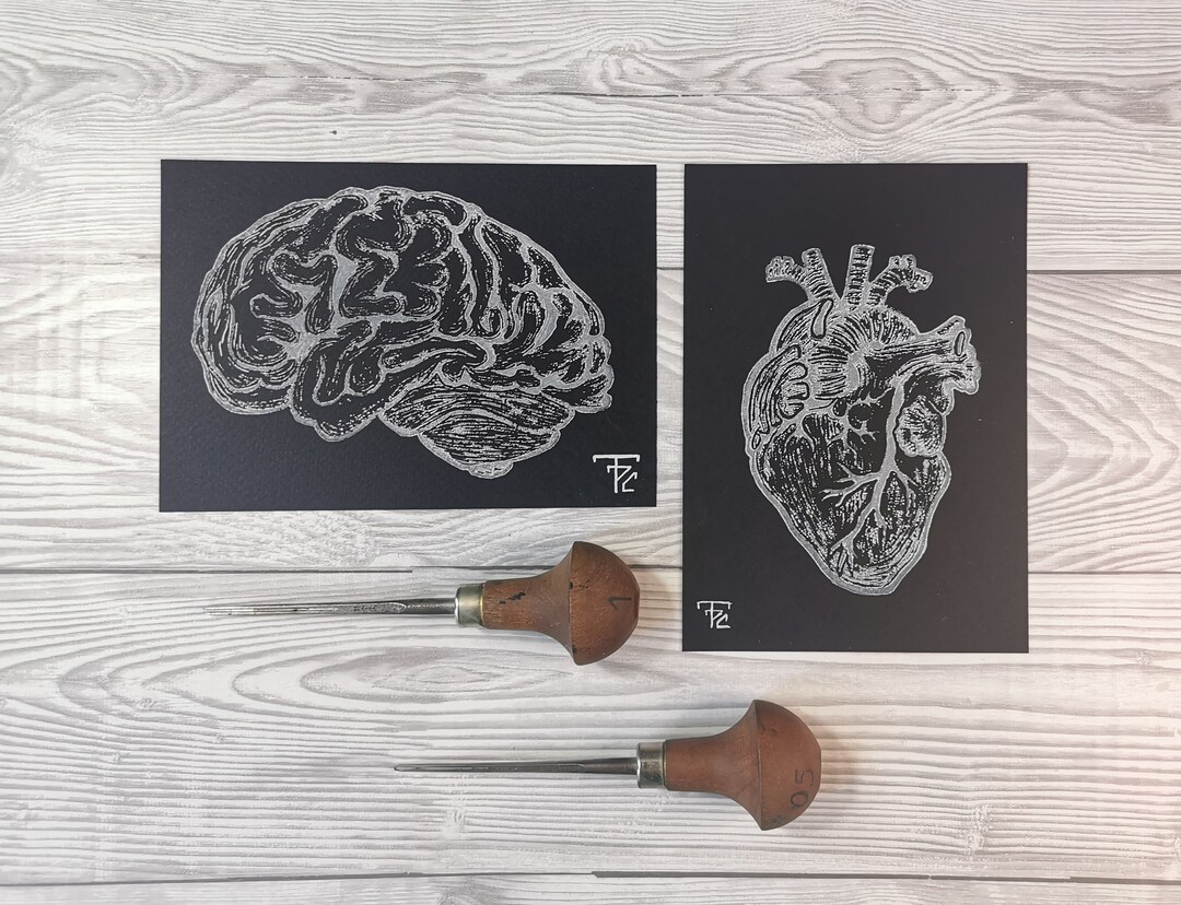 Anatomical Heart Original Linocut // Anatomy Linoprint - Etsy