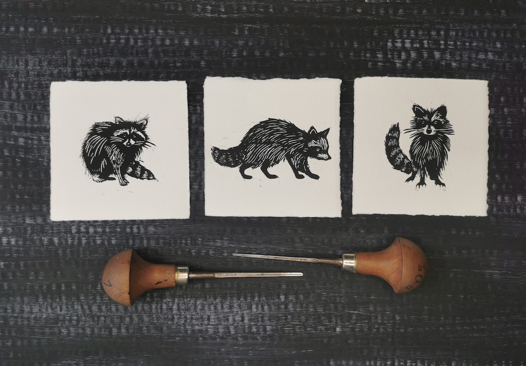Raccoon Original Linocut Set || Hand-printed Linocut - Etsy