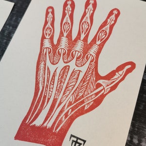 Anatomical Hand Original Linocut // Anatomy Linoprint - Etsy