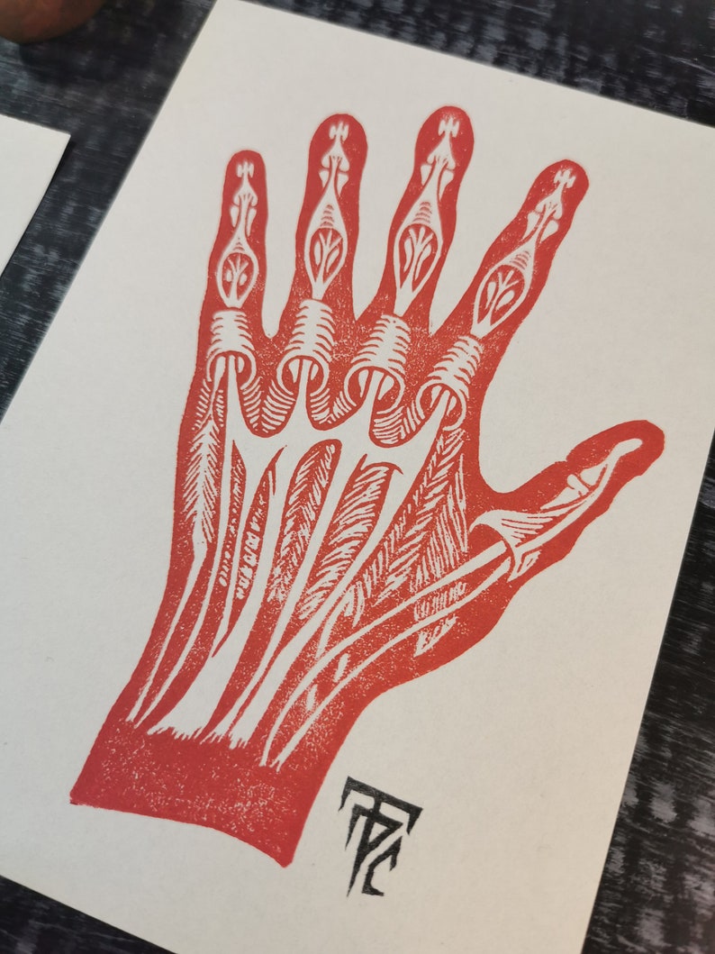 Anatomical Hand Original Linocut // Anatomy Linoprint - Etsy