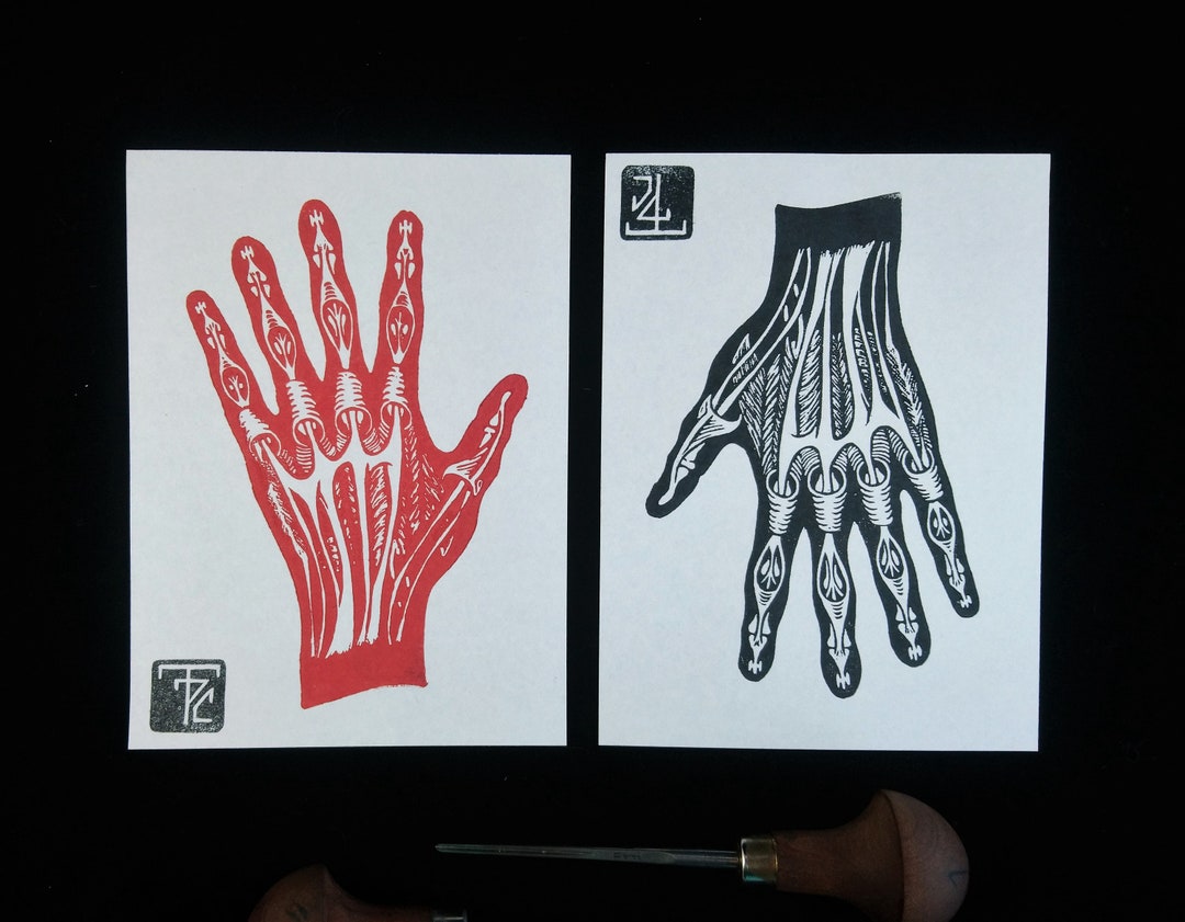 Anatomical Hand Original Linocut // Anatomy Linoprint - Etsy
