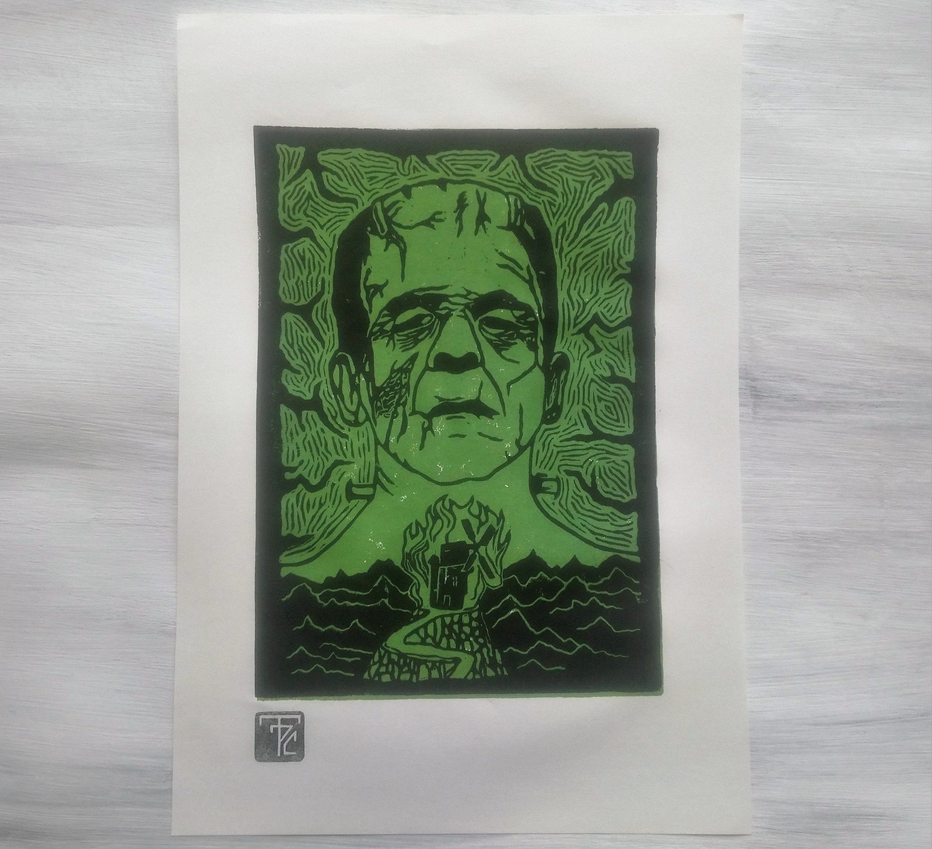 Frankenstein's Monster Original Linocut // Halloween Linoprint | Etsy