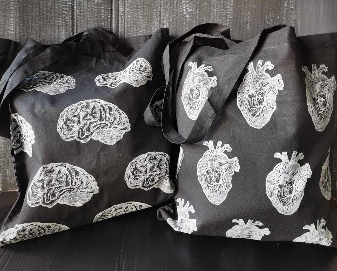 Black Heart and Brain Tote Bag || Printed on Both Sides - Etsy