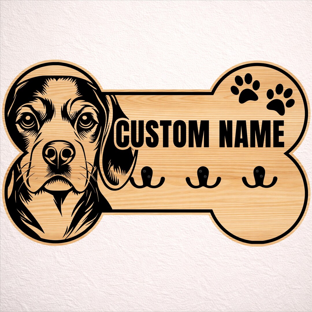 Beagle Bone-shaped Leash & Harness Holder – Personalized Wall Organizer ...