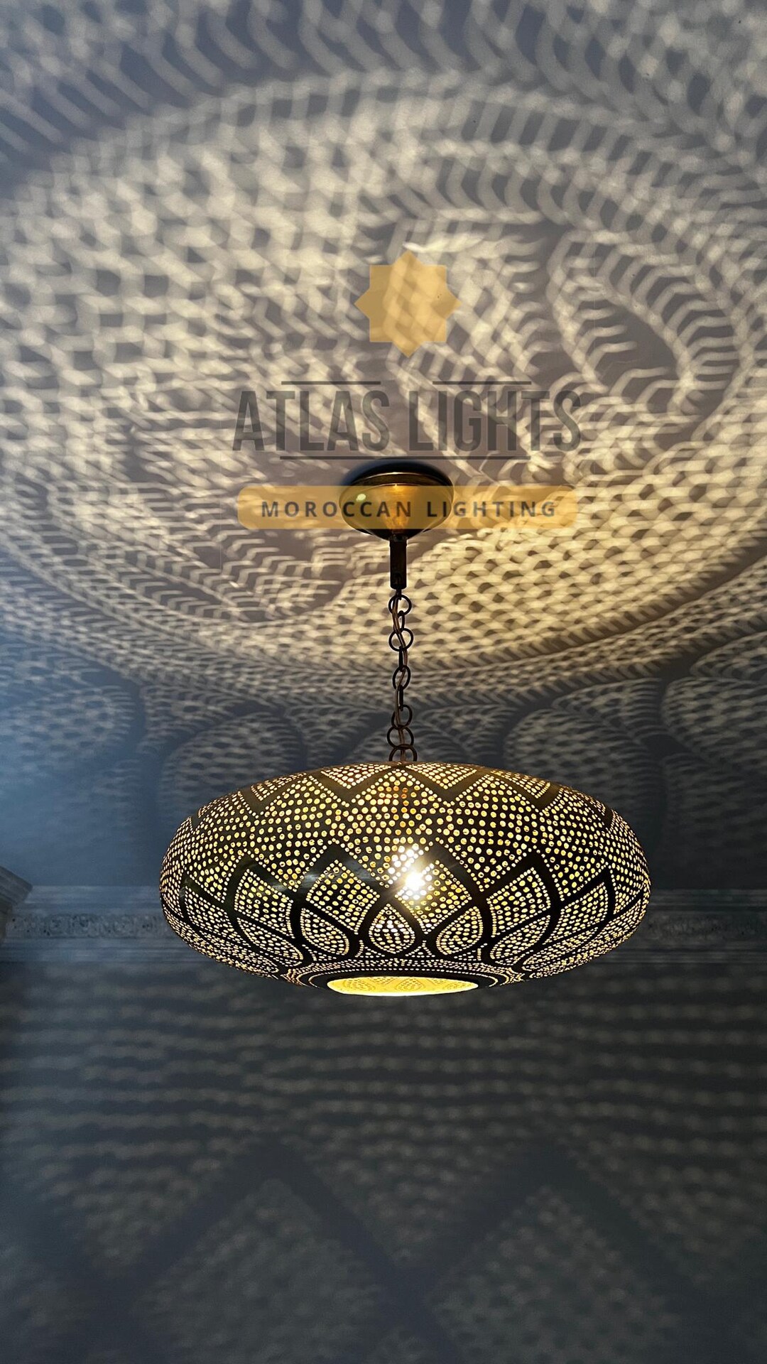 Moroccan Brass Pendant Lamp | Lotus Pattern Lighting | Handcrafted ...