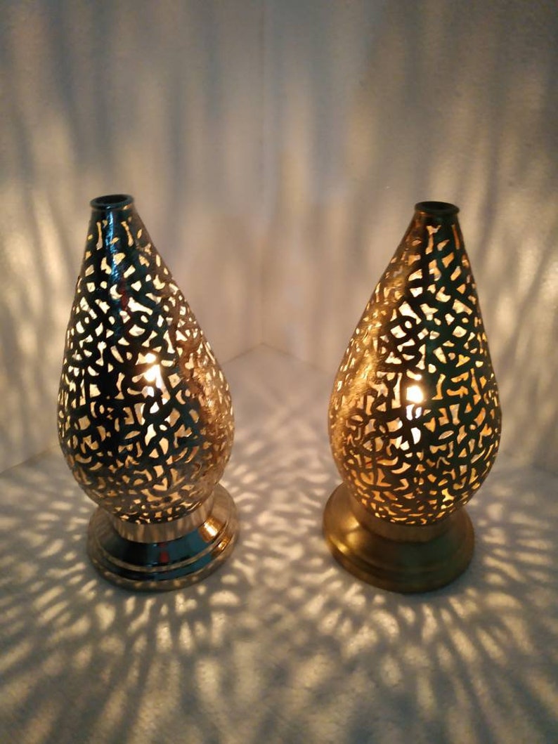 2 Table Lamps Candle Moroccan Table Lamp Brass Desk Moroccan | Etsy