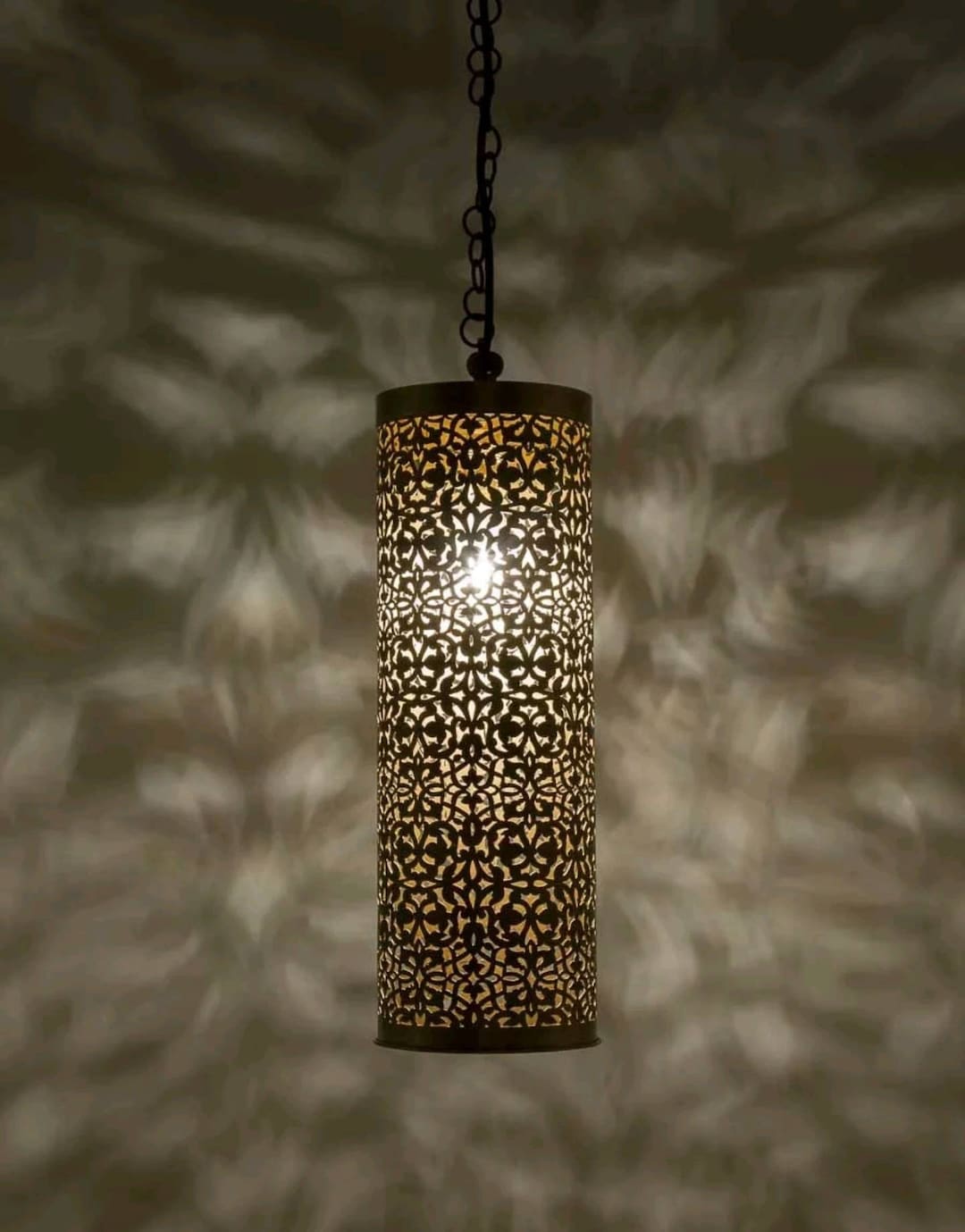 Handmade Moroccan Brass Pendant Light: Engraved Cylinder Lamp - Etsy