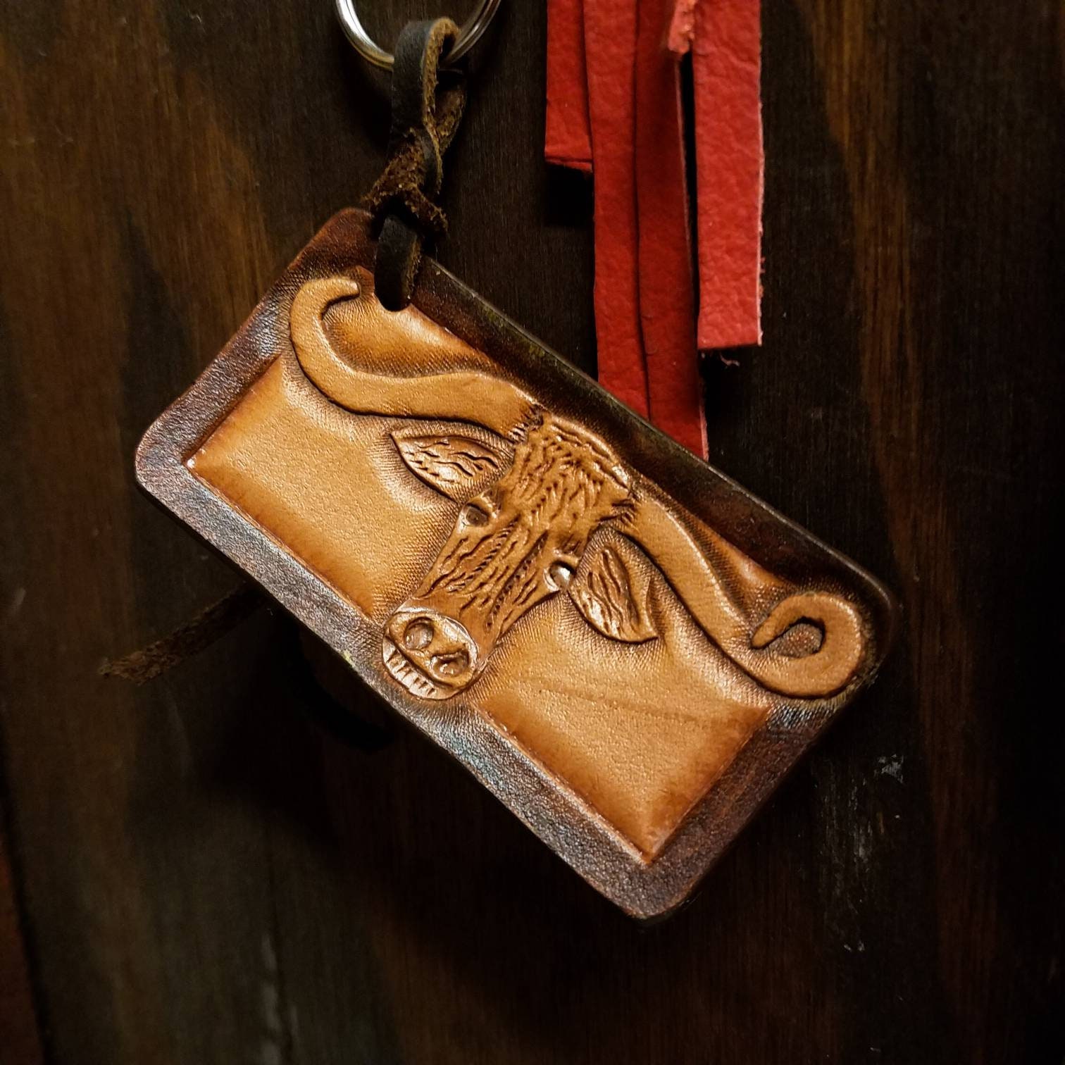 Longhorn Leather Keychain/ Tooled Leather Keychain/ Western - Etsy