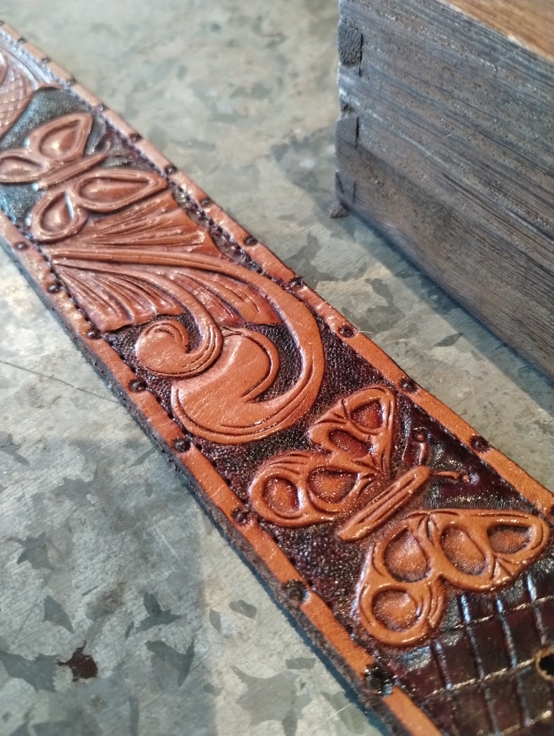 Leather Butterfly Belt/ Tooled Leather Ladies Belt/ Western Belt ...