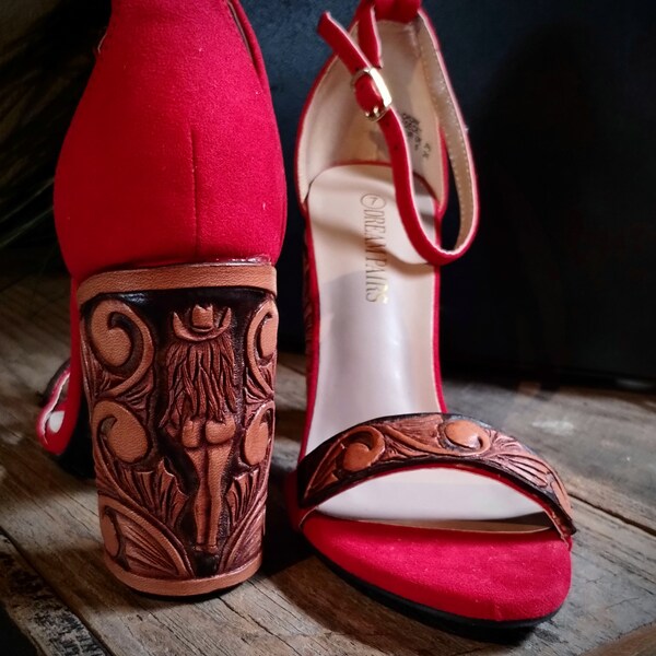 Tooled Leather Heels - Etsy