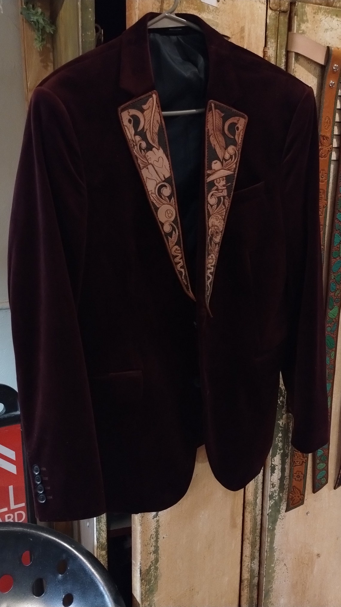 The Gambler Jacket/ Tooled Leather Men's Jacket/ Velvet Mens Blazer - Etsy