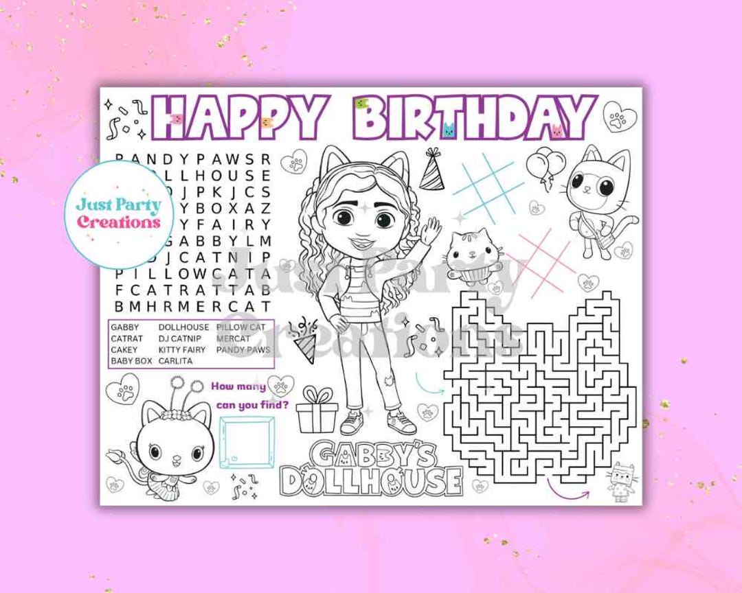 Gabby Happy Birthday Coloring Sheet, Dollhouse Activity Sheet ...