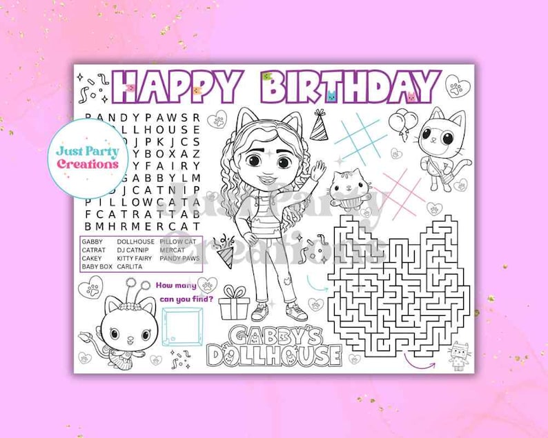 Gabby Happy Birthday Coloring Sheet, Dollhouse Activity Sheet ...