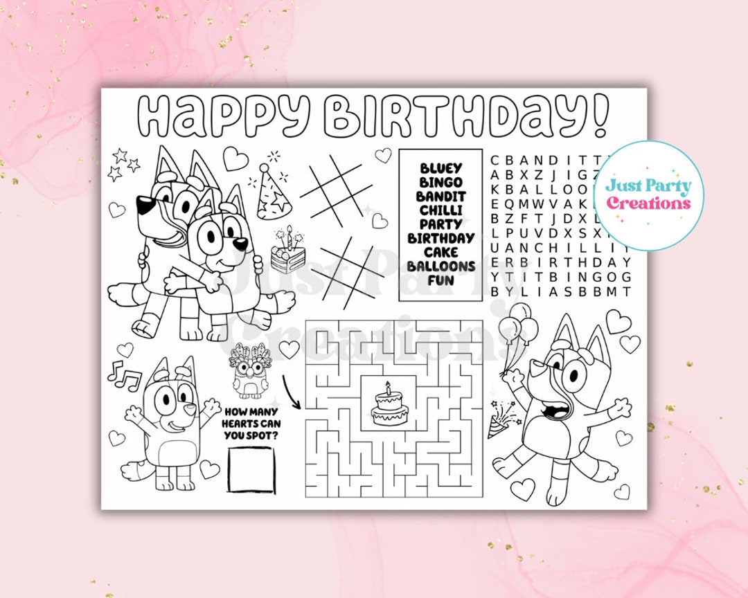 Bluey Happy Birthday Coloring Sheet, Bluey Activity Sheet, Printable ...