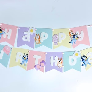 Pastel Colors Blue Dog Birthday Banner, Daisy Blue Dog, Blue Party ...