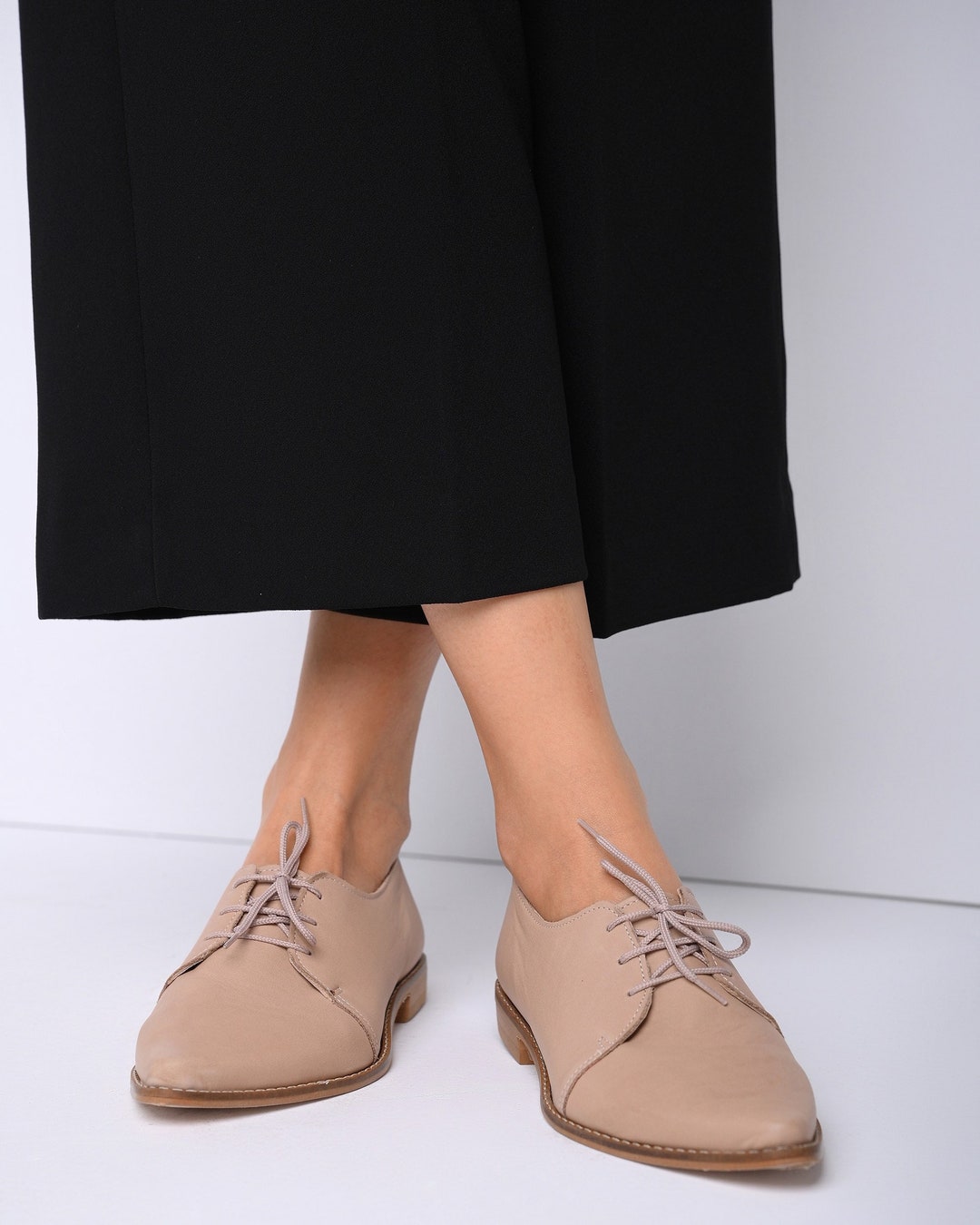 Beige Oxford Woman Shoes, Beige Leather Shoes, Leather Shoes, Oxford ...