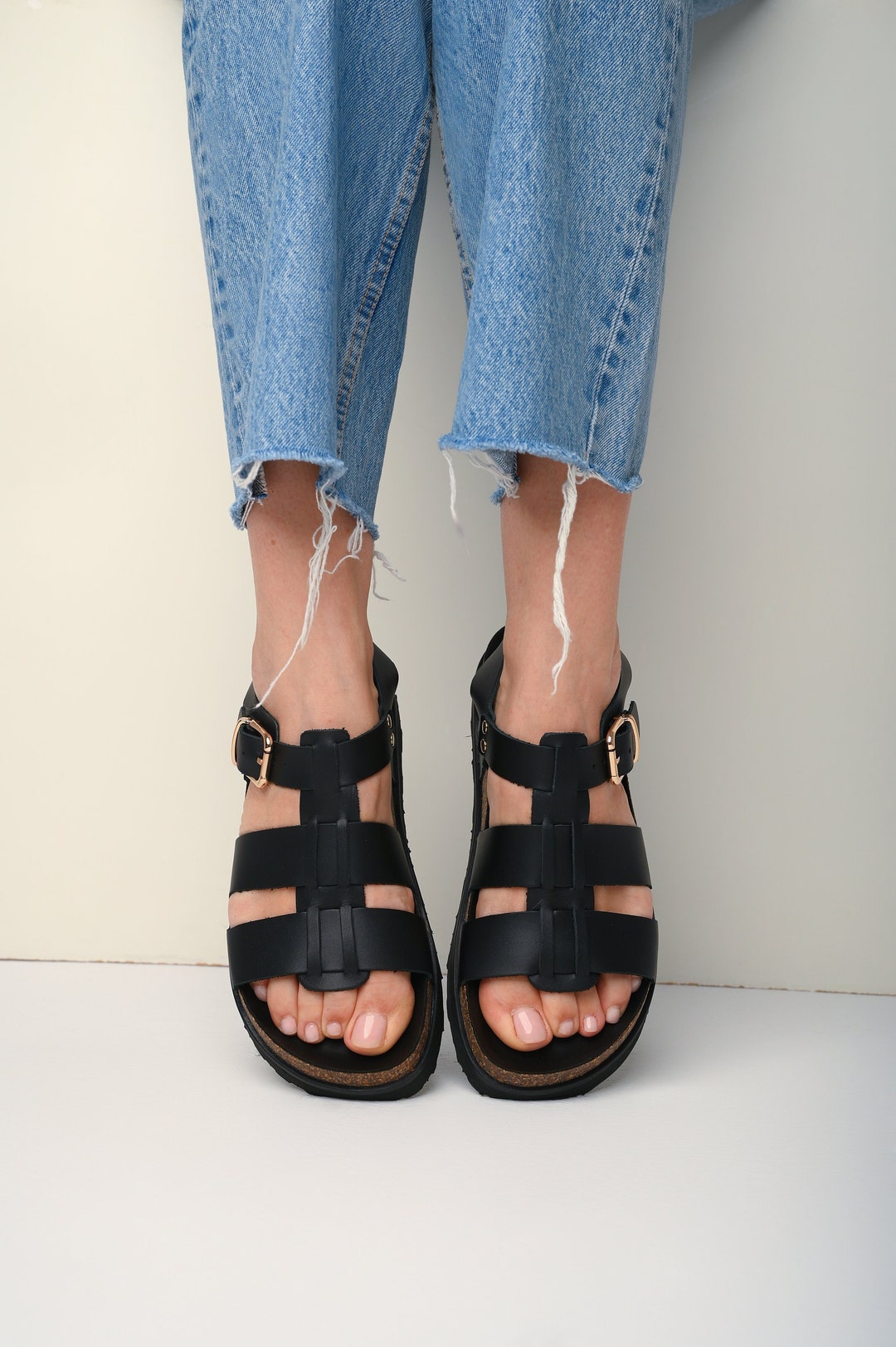 Made in Greece Leather Slip on Flat Sandals for Women's, Handmade ...