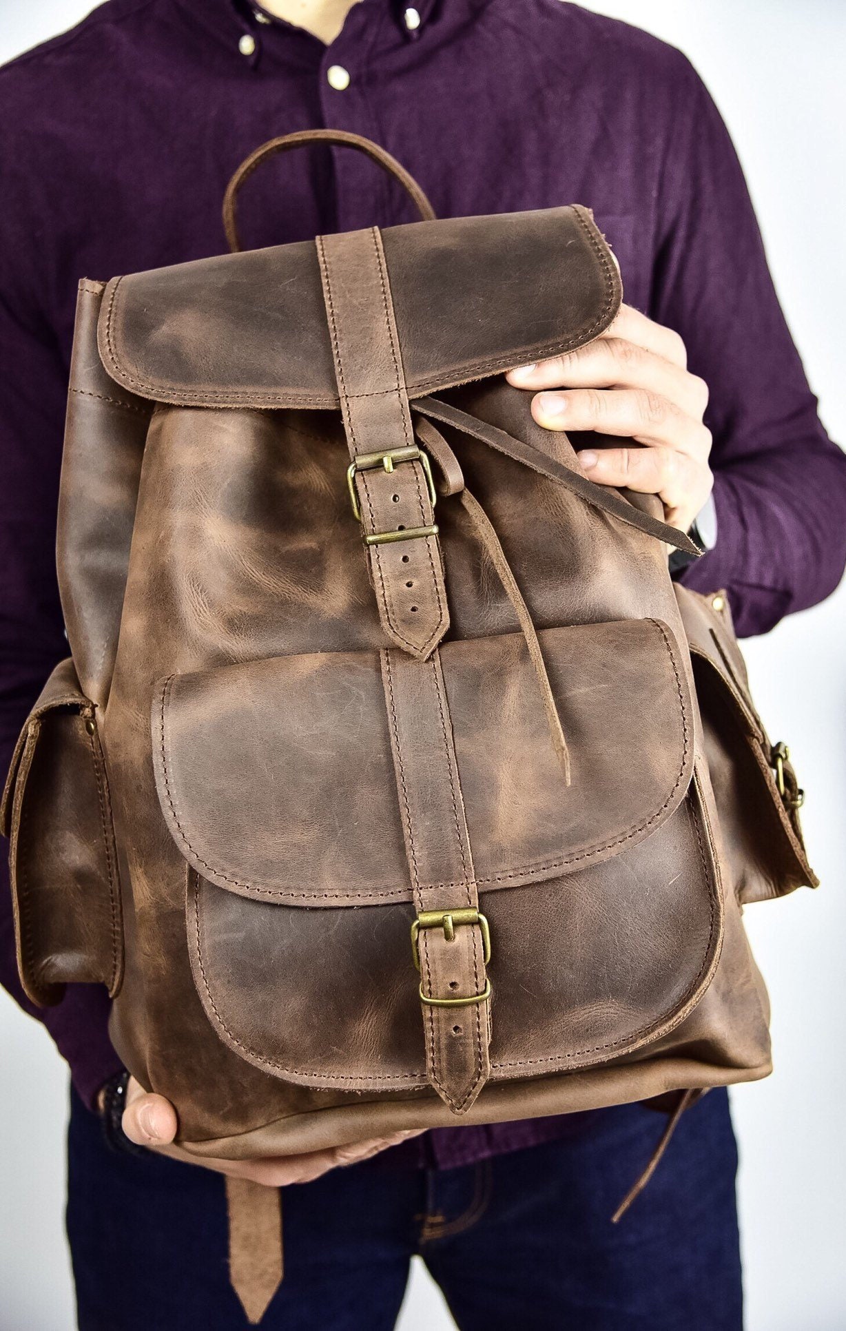 Premium Large leather backpack Men backpack Travel backpack | Etsy