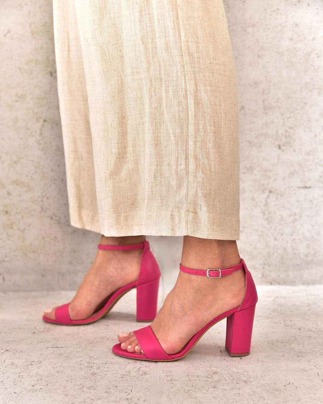 Block Heel Sandals, Heels for Women, Fuchsia Bridesmaid Shoes, Women's ...
