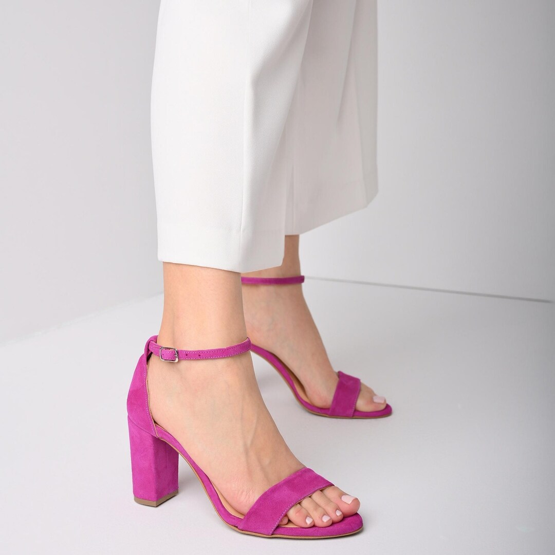 Magenta Suede Block Heel Wedding Sandals: Handmade Bridal Shoes - Etsy