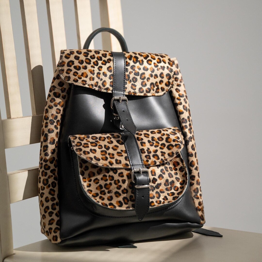 Handmade Leather Backpack: Leopard Print Mini Backpack Purse - Etsy