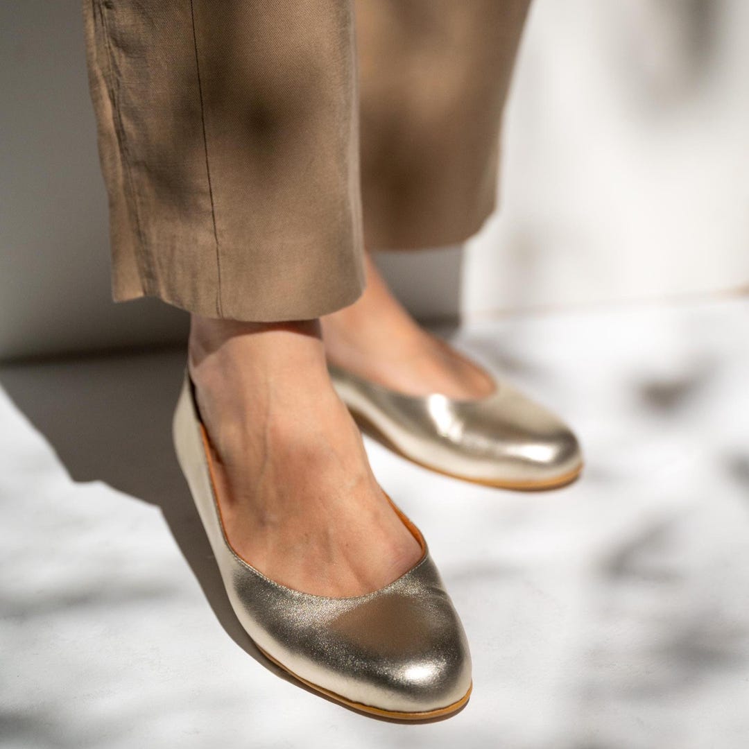 Gold Leather Ballet Flats: Handmade Greek Ballerinas - Etsy