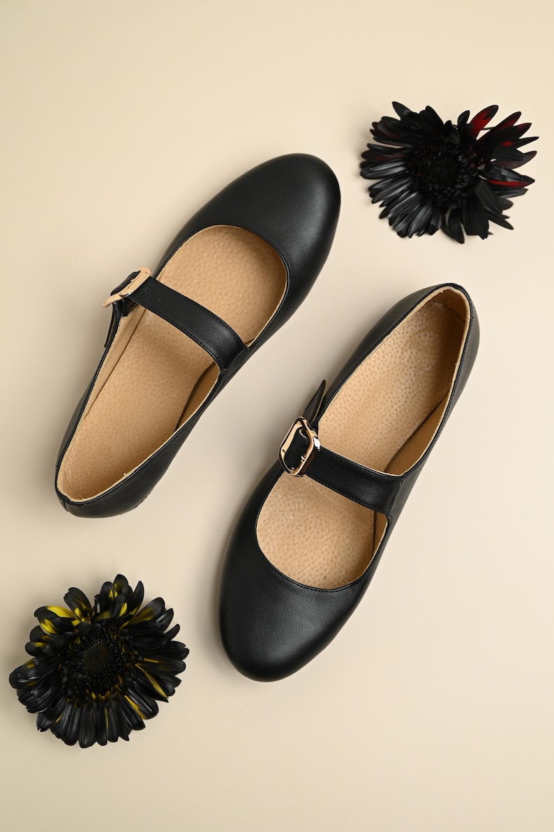 Handmade Black Leather Mary Jane Flats – Retro Bar Shoes - Etsy