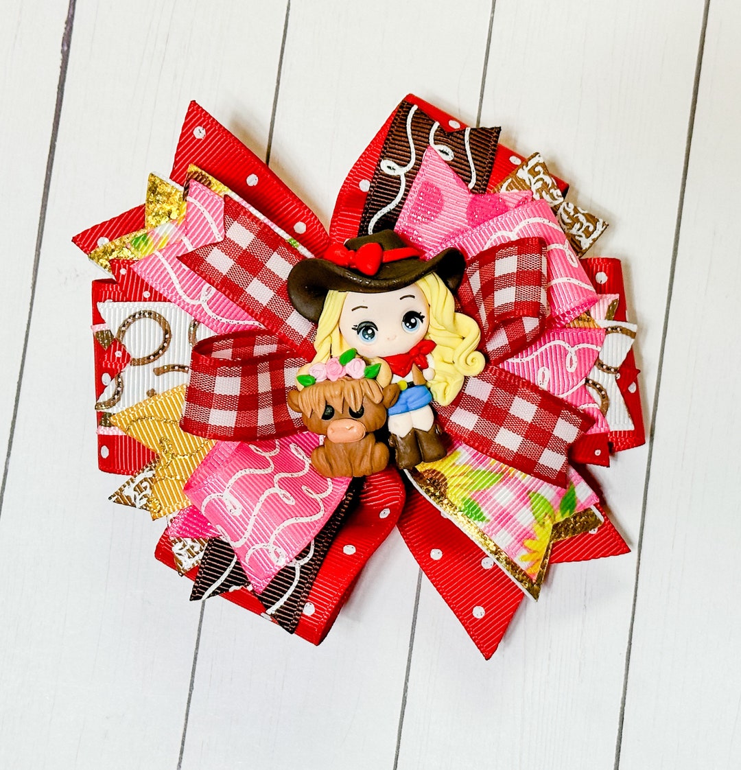 Highland Cow Bow Cowgirl Bow Ribbon Bow Stacked Western - Etsy