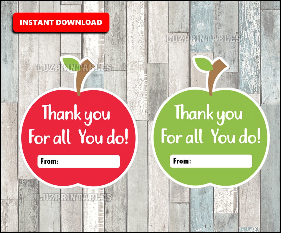 INSTANT DOWNLOAD Apple Gift Tag, Teacher, Gift, Teacher Gift, Printable ...