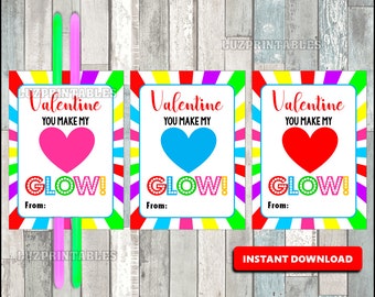 You Make My Heart Glow Neon Valentine for Glow Stick Party Favor Tag ...