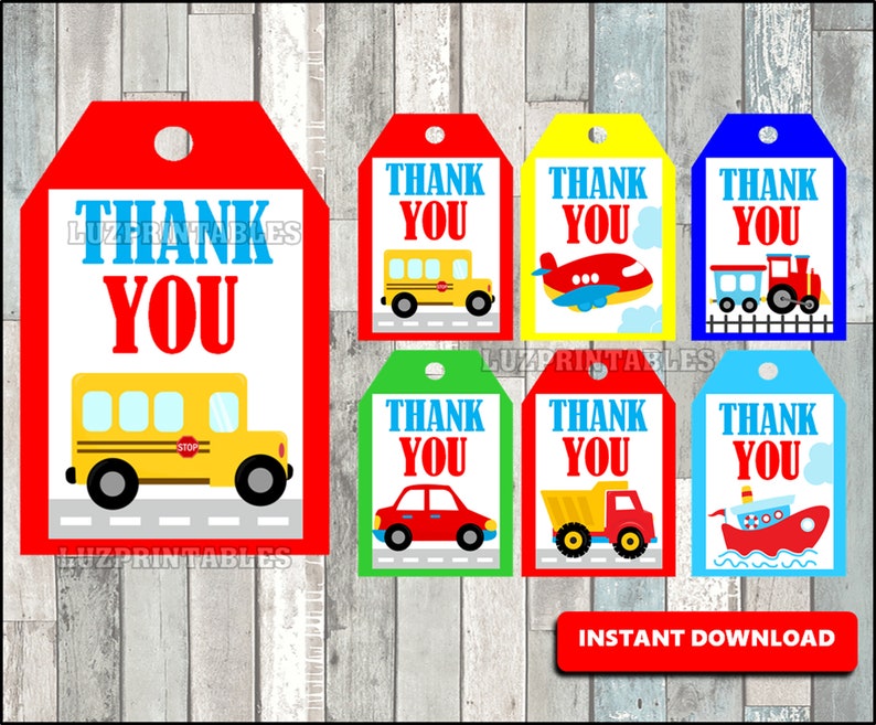 Transport Thank You Tags, Transportation Gift Tags, Vehicles Transport ...