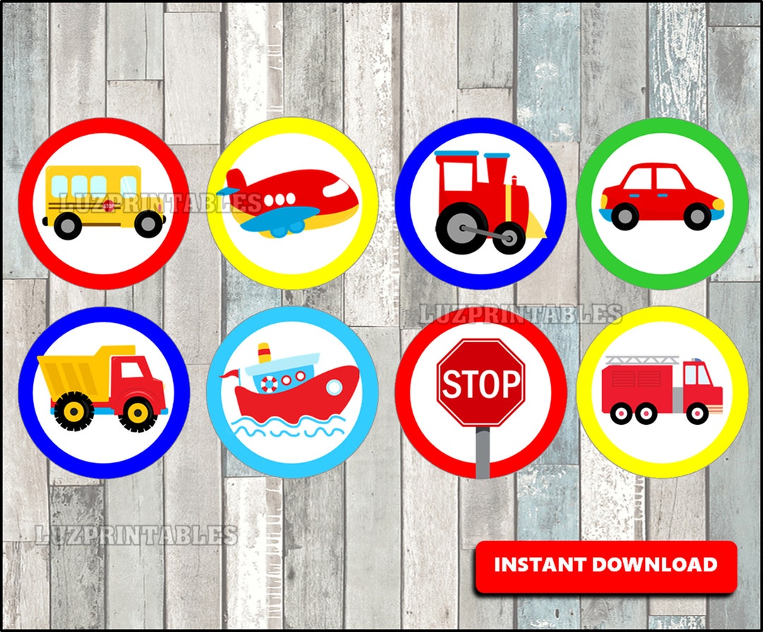 Transport Cupcakes Toppers, Transportation Birthday Toppers , Vehicles ...