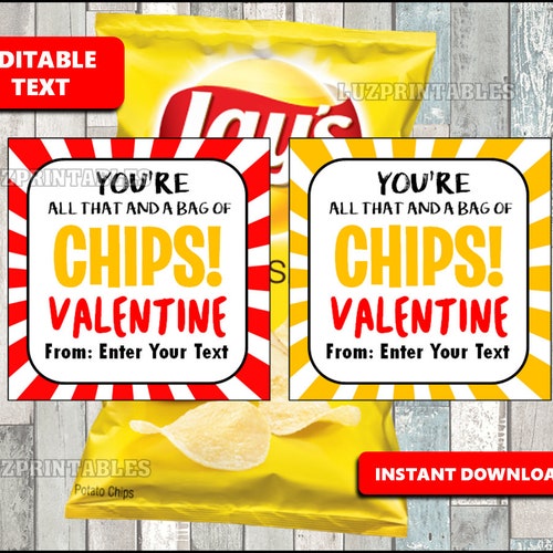 Chips Valentine's Day Gift Tag Template You Are All That - Etsy