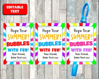 Hope Your Summer Bubbles With Fun,editable End of School Year Tags ...