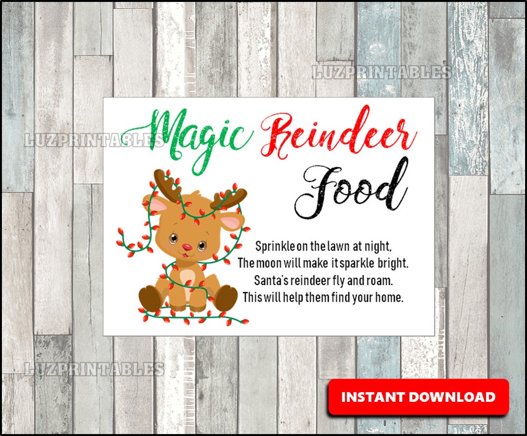 Magic Reindeer Food Tags, Printable Reindeer Food Christmas Card ...