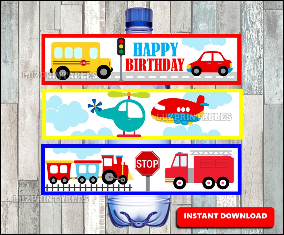 Transport Water Bottle Labels, Diy Transportation Water Bottle Labels ...