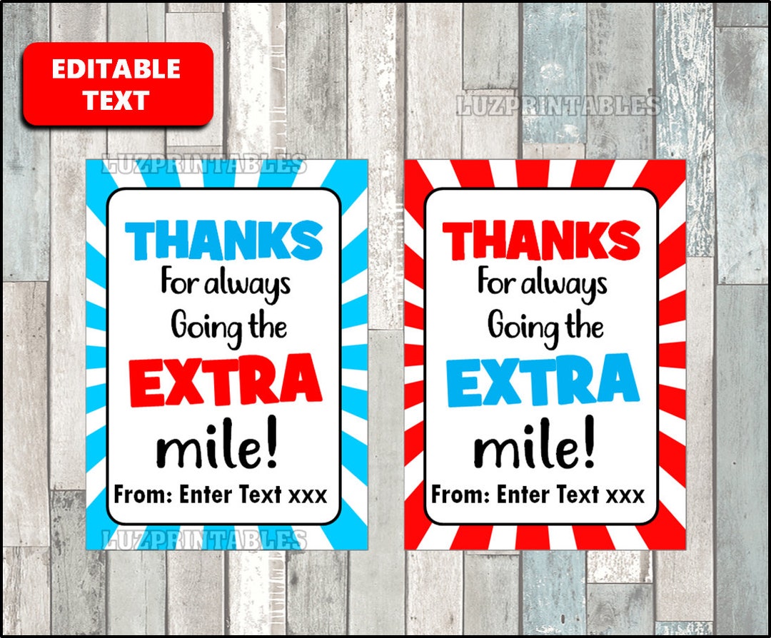 Thanks for Going the EXTRA Mile Tag, Teacher Appreciation Gift Tags ...