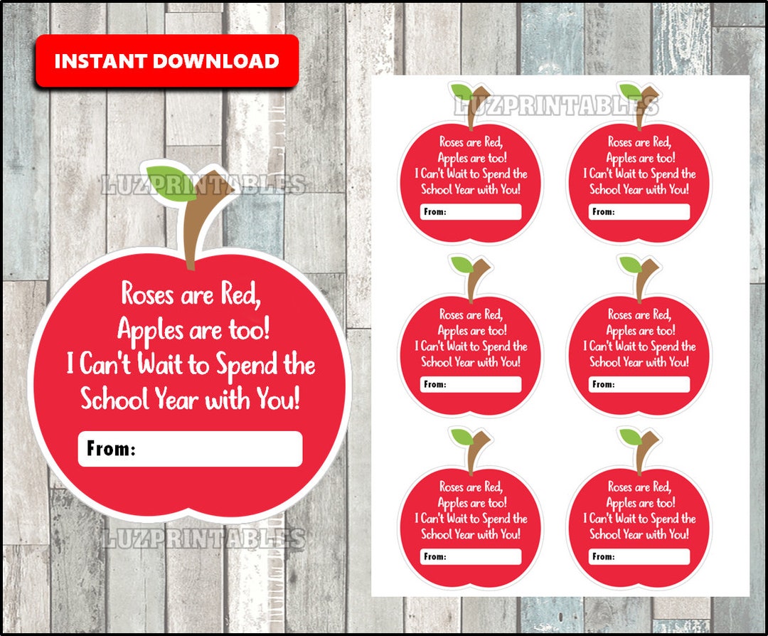 Gift Tag Printable - Roses Are Red, Apples Are Too! I Can't Wait to ...