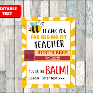 TEACHER APPRECIATION Gift, You're the Balm Chapstick Thank You Cards ...