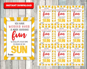 Summer Sun, Teacher Gift, End of Year Tag, Beach Tote, Teacher Gift Tag ...