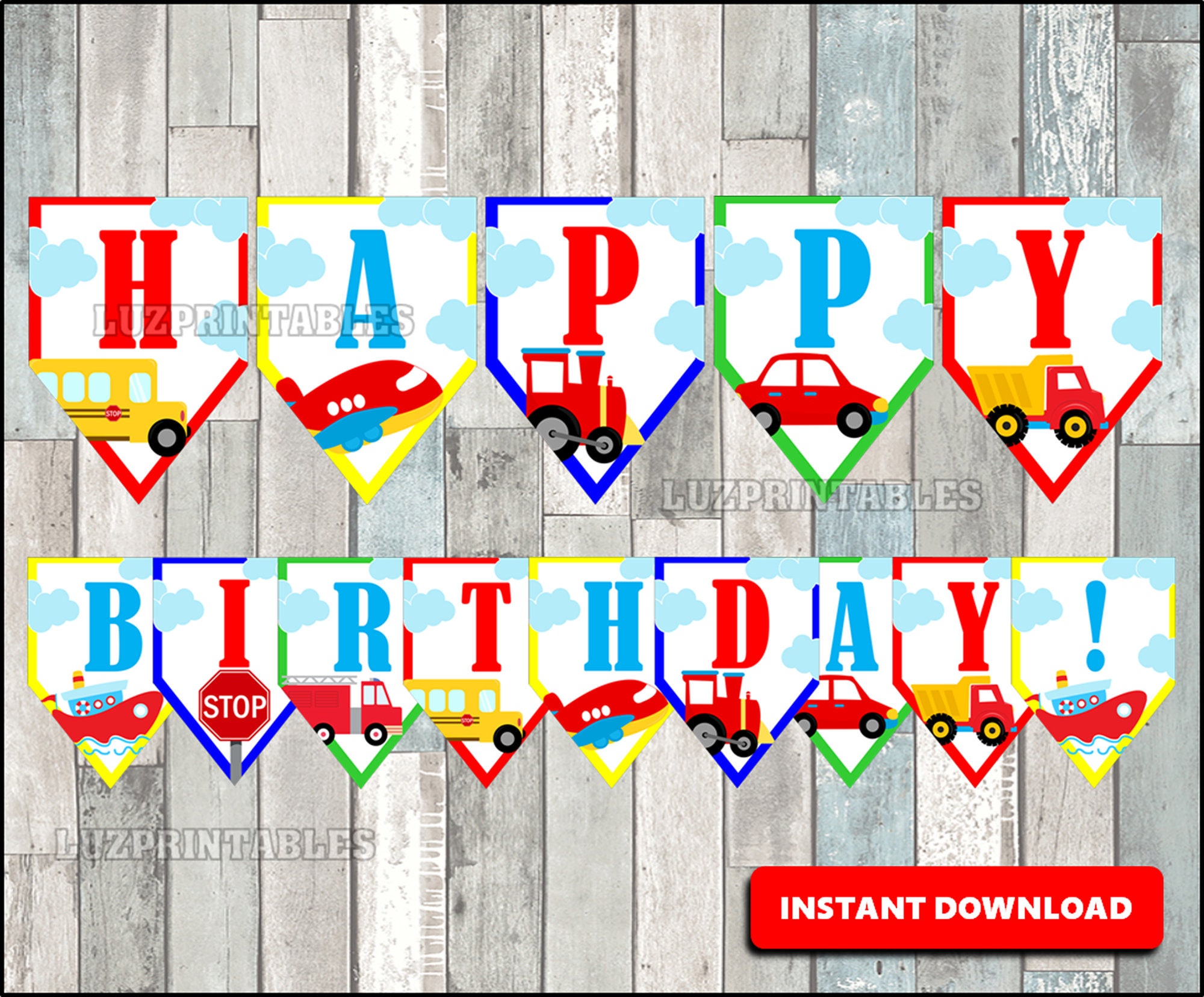Transport Birthday Banner Transportation Happy Birthday - Etsy Denmark