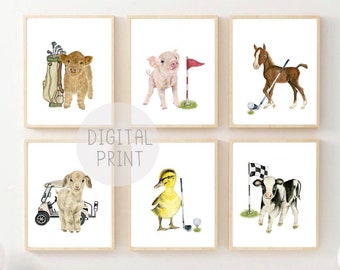 Set of 6 Golf Nursery Print PRINTABLE Safari Animals Playing | Etsy