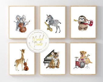 Vintage Animal Art Print, Black Cat and White Rabbit Playing Banjos ...