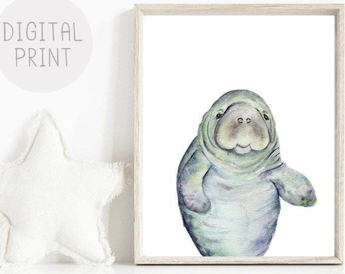 Manatee Poster, Nautical Poster, Manatee Art, Florida Map Art, Marine ...