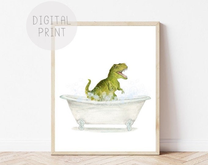 Dinosaur in a Bathtub Print Child's Bathroom Art - Etsy