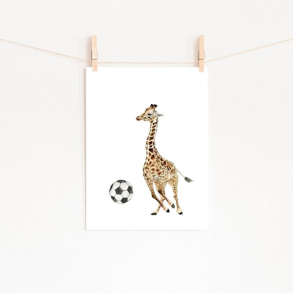 Giraffe Playing Soccer Watercolor PRINTABLE Soccer Nursery | Etsy