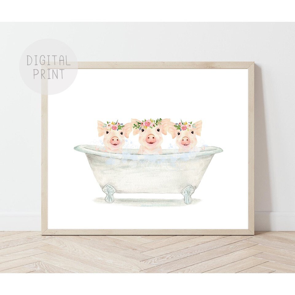 3 Piglets in a Bathtub Print Bathroom Art PRINTABLE Baby Pig - Etsy